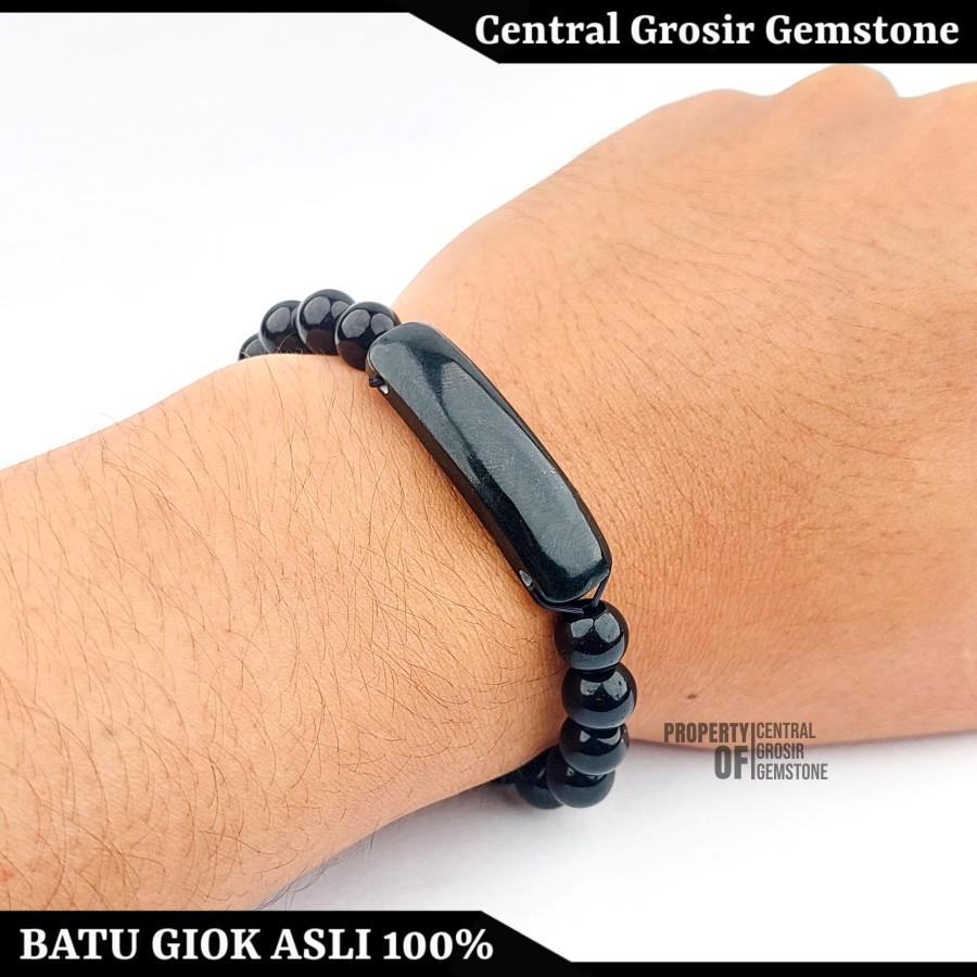 CENTRAL GROSIR GEMSTONE - Gelang Giok Hitam Natural Black Jade Asli Original Pria Wanita 50 gr hitam