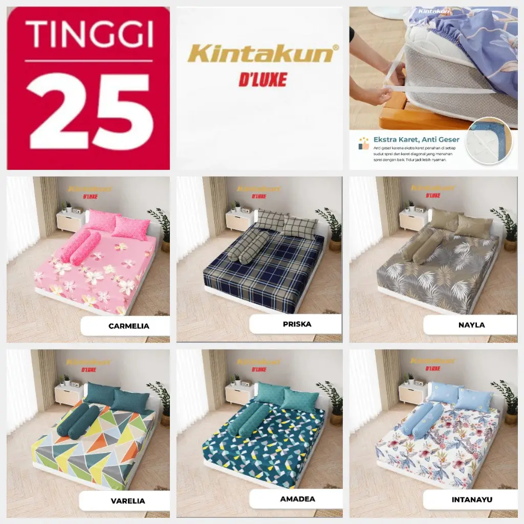 Kintakun - Sprei Fitted 180 x 200 DLUXE Aesthetic Microtex Tinggi 25 cm ...